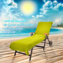 Strandtuch Kinzler "Frottier-Liegenbezug, 100% Baumwolle", grün, B:78cm L:200cm, Walkfrottee, Baumwolle, Handtücher, Liegen-Handtuch, Uni Farben, weich & flauschig, auch als 2er Set