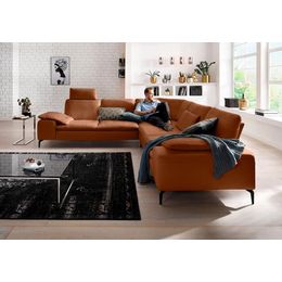 Ecksofa W.Schillig "valentinoo, Designsofa, elegant und bequem, L-Form", braun (cognac z69), B:318cm H:83cm T:298cm, Longlife Xtra-Leder Z69: Das feinnarbige, gedeckte Softleder Z69 besticht durch seine au&szlig;ergew&ouml;hnliche Weichheit im trendigen &raquo;Vintage-Look&laquo;, Hautst&auml;rke 0, 9 - 1, 1 mm, Sofas, Ecksofa, mit Sitztiefenverstellung, Breite 318 cm