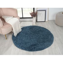 Hochflor-Teppich "My Shaggy", blau (dunkelblau), B:120 H:37mm L:120 Ø:120cm, Polypropylen (PP), MyFlair MÖBEL & ACCESSOIRES, Teppiche, Shaggy, Uni Farben, leicht glänzend, Microfaser, extra flauschig