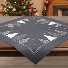 Mitteldecke Delindo Lifestyle "Tannenbaum" Gr. 1, grau (anthrazit), B:85cm L:85cm, Polyester, Tischdecken, Glattes Gewebe, bestickt