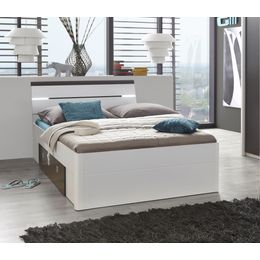 Stauraumbett Schlafkontor "Mars", weiß (weiß, lavafarben), B:146cm H:97cm L:216cm, Betten, inklusive 2 Schubkästen und LED-Beleuchtung