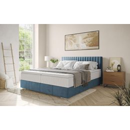 Boxbett Inosign "Thor mit Bettkasten, inkl. Matratze, Topseller", blau (velvet 11 ocean), B:186cm L:208cm, Komplettbetten, Boxspringbett, Topper und Zierkissen, in verschiedenen Härtegraden verfügbar