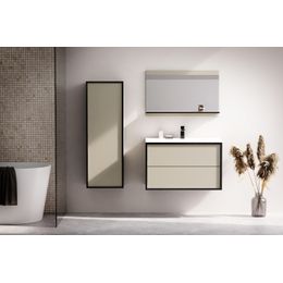 Waschtisch Welltime "Waschbeckenunterschrank Line mit Waschbecken,Badmöbel,zwei Schubladen", beige (congo), B:81cm H:52,2cm T:46,9cm, FSC-zertifizierter Holzwerkstoff, Keramik, MDF, Spanplatte, Waschtische, Badschrank mit Waschbecken, Push to open, Maße B/H/T: 61/53/47 cm