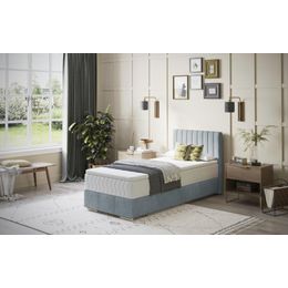 Boxbett Inosign "Thor mit Bettkasten, inkl. Matratze, Topseller", blau (savona 25 blau), B:96cm L:208cm, Komplettbetten, Boxspringbett, Topper und Zierkissen, in verschiedenen Härtegraden verfügbar