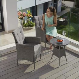 Garten-Essgruppe Konifera "Balkonset "Mailand"", braun (hellbraun,), Polyrattan, Sitzmöbel-Sets, Balkonset, Polyrattan, Tischplatte aus Sicherheitsglas, verzinkter Stahl