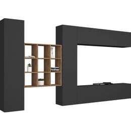 Wohnwand Inosign "Maruska", grau (anthrazit, anthrazit), B:350cm H:180cm T:30cm, Spanplatte, Kastenmöbel-Sets