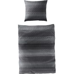 Bettwäsche Jekatex "EVELYN", grau (grafit), B/L: 200cm x 200cm, 1 Stk., 1 Stk., Mako-Satin, B/L: 80cm x 80cm, 2 Stk., Mako-Satin, Obermaterial: 100% Baumwolle, Bettwäsche, Bettwäsche-Set aus 100% Baumwolle