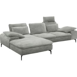 Ecksofa W.Schillig "valentinoo, Designsofa, bequem, elegant und zeitlos, L-Form", grau (grau z73), B:299cm H:83cm T:178cm, Longlife Xtra-Leder Z73: Naturwalkleder der Luxusklasse aus den erlesensten Rohh&auml;uten. Hautst&auml;rke 1, 1 &ndash; 1, 3 mm, Sofas, Ecksofa, inklusive Hocker, mit Sitztiefenverstellung, Breite 299 cm