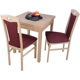 Essgruppe "3tlg. Tischgruppe", rot (bordeaux, bordeaux, buche, nachbildung), B:45cm H:95cm T:48cm, FSC-zertifiziertes teilmassives Holz, HOFMANN LIVING AND MORE, Sitzmöbel-Sets, Stühle montiert