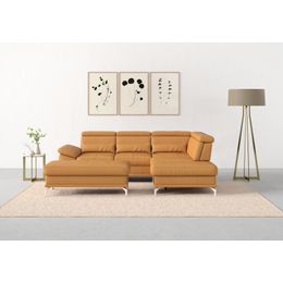 Sit & More Ecksofa SIT & MORE "Cabrio L-Form, B: 274 cm, mit Sitztiefen-, Arm- & Kopfteilverstellung", gelb (curry), B:274cm H:87cm T:230cm, Sofas, Ecksofa, 3 Nierenkissen, Federkern, optional Bettfunktion und Stauraum