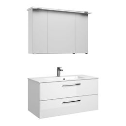 Badmöbel-Set SAPHIR "Trentino 2-tlg Mineralmarmor-Waschtisch, Spiegelschrank mit LED-Profil", weiß (weiß hochglanz), Kastenmöbel-Sets, Badmöbel-Set 107cm breit, inkl. Türdämpfer, 3 Türen, 2 Auszügen