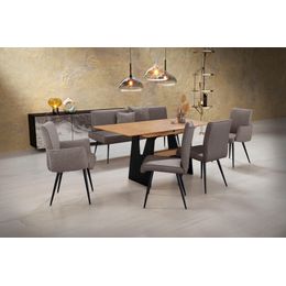K+w Komfort & Wohnen Essgruppe K+W KOMFORT & WOHNEN "Giacomo I", braun (sattel, braun,), Flachgewebe 775 Leder CLOUD, Synchron-Auszug, Länge Esstisch: 160cm,Länge Esstischmaximal: 200cm,Breite/Sitzbreite Bank: 177cm, Sitzmöbel-Sets, 2 Stühle und Bank, 2 Armlehnenstühle Stoff 775, Tisch 160 oder 180 cm