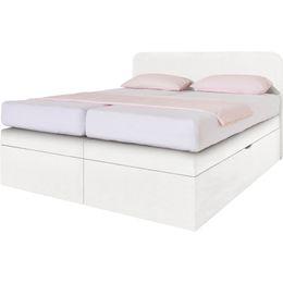Boxspringbett, weiß, B:195cm L:212cm, Box und Kopfteil: Microvelours (100% Polyester) oder Kunstleder (Polyurethan);Bezug der Obermatratze: 100% Polyester, Westfalia Schlafkomfort, Komplettbetten, Boxspringbett, wahlweise mit Bettkasten