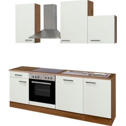 K&uuml;chenzeile Flex-Well "Vintea", wei&szlig; (k&uuml;che: wei&szlig;, front: wei&szlig;, korpus: lancelot oak, arbeitsplatte: lancelot oak), B:220cm H:234cm T:60cm, Komplettk&uuml;chen-Sets, K&uuml;chenzeile, wahlweise mit E-Ger&auml;ten, Gesamtbreite 220 cm
