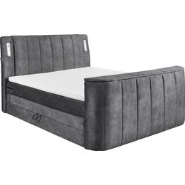 Boxspringbett ED EXCITING DESIGN "Dallas", grau (anthrazit, salvador 15 anthrazit), B:186cm L:244cm, 100% Polyester, Komplettbetten, Boxspringbett, inkl. Topper, LED-Beleuchtung, TV Halterung und zwei Bettkästen
