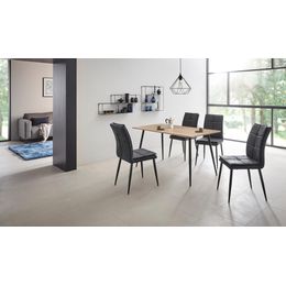 Essgruppe LEONIQUE "Dino + Lima", grau (anthrazit, anthrazit, schwarz), B:140cm H:76cm T:80cm, Sitzmöbel-Sets, Set, 5-tlg, Tisch in Eiche Optik und 4 Esszimmerstühlen