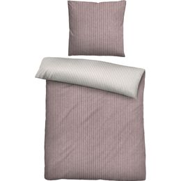 Wendebettwäsche Biberna "Tillmann", rosa (rose), B/L: 155cm x 200cm, 1 Stk., 1 Stk., Flanell, B/L: 80cm x 80cm, 2 Stk., Flanell, Obermaterial: 100% Baumwolle, Bettwäsche, kuschelig warm im Winter, gestreifte Bettwäsche mit Wendeoptik