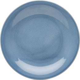 Speiseteller Van Well "Jive, flacher Teller 25 cm, 6 Stück", blau, H:2,8cm Ø:25cm, Porzellan, Speiseteller, dezentes Spiraldekor, spülmaschinen-und mikrowellengeeignet