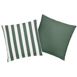 Kissenbezug Andas "Greta", grün, B:40cm L:40cm, Renforcé, Obermaterial: 100% Baumwolle, Kissenbezüge, Kissenhülle mit Wendeoptik, OEKO-TEX und Made in Green zertifiziert
