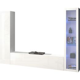 Wohnwand Inosign "Maruska", weiß (weiß hochglanz, weiß hochglanz), B:260cm H:180cm T:30cm, Spanplatte, Kastenmöbel-Sets