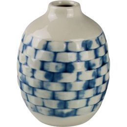 Dekovase AM Design "Karo, blau-weiß, Tischvase aus Keramik in bauchiger Form", blau (blau, weiß), H:12,7cm Ø:9,9cm, Keramik, Vasen, Keramikvase, Dekoobjekt, Blumenvase