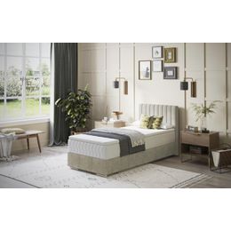 Boxbett Inosign "Thor mit Bettkasten, inkl. Matratze, Topseller", beige (aqua clean pascha 02 natur), B:96cm L:208cm, Baumwolle, Polyester, Komplettbetten, Boxspringbett, Topper und Zierkissen, in verschiedenen Härtegraden verfügbar