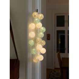 Konstsmide LED-Lichterkette "Weihnachtsdeko", bunt, Dioden 16 Stk. Flammen 16 Stk., Kabellänge 3m x Gesamtlänge 6m, Lichterketten, LED Dekolichter, hellblaue/graue/weiße Baumwollkugeln, groß, 16 Dioden
