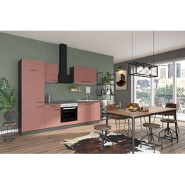 Küchenzeile Optifit "Palma", rot (küche: rot, front: rostrot, korpus: anthrazit, arbeitsplatte: anthrazit), B:270 T:60, Komplettküchen-Sets, Breite 270 cm, wahlweise mit E-Geräten, seitenverkehrt stellbar