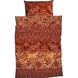 Bettwäsche CASATEX "Suzani", bunt (rubin, orange), B/L: 200cm x 200cm, 1 Stk., 2 Stk., Satin, B/L: 80cm x 80cm & 80cm x 80cm, 3 Stk., Satin, Obermaterial: 100% Baumwolle, Bettwäsche, harmonisches Blütendesign