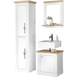 Badmöbel-Set Home Affaire "WESTMINSTER, Bad im Landhausstil, 3-teiliges Badezimmer", weiß (pinie weiß dekor), B:130cm H:203cm T:46cm, Kastenmöbel-Sets
