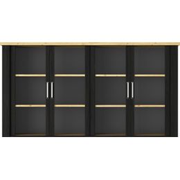 Buffetaufsatz GAMI "Sequoia", schwarz, B:220cm H:116cm T:41cm, Spanplatte, M&ouml;belaufs&auml;tze, Wohnzimmer-Programm in Landhaus- und Industrial-Dekor