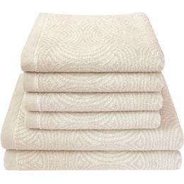 Handtuch Set Dyckhoff "Landscape", beige (sand), 6 Stk., Walkfrottier, Walkfrottier, Obermaterial: 100% Baumwolle, Handtuch-Sets, 4 Handt&uuml;cher (50x100cm), 2 Duscht&uuml;cher (70x140cm)