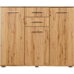 Hochkommode Priess "Lindau", beige (astkernbuchefarben), B:123cm T:38cm, Holzwerkstoff, Sideboards, Kombikommode