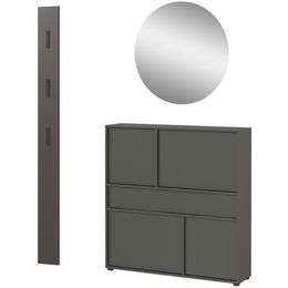 Garderoben-Set Germania "GW-Ameca 2.0", grau (graphit), B:140cm H:200cm T:25cm, Spanplatte, Kastenmöbel-Sets, Garderoben-Set:Mehrzweckschrank und Spiegel
