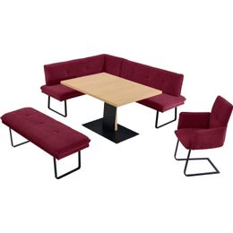 K+w Komfort & Wohnen Essgruppe K+W KOMFORT & WOHNEN "Giacomo III", rot (bordo,), Flachgewebe Aquaclean 910, Ansteckplatte, Langer Schenkel rechts, Sitzmöbel-Sets, Essgruppe, wahlweise links oder rechts langer Schenkel 207cm, Freischwingersessel