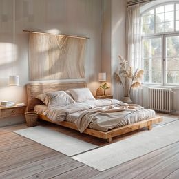 Bettumrandung my home "Wolltraum Pur", beige (naturweiß), B/L (Brücke): 70cm x 130cm (2 Stk.) B/L (Läufer): 80cm x 200cm (1 Stk.), rechteckig, Obermaterial: 100% Wolle, Bettumrandungen, Wendeteppich, handgewebt, Uni Farben, reine Wolle, Wohnzimmer