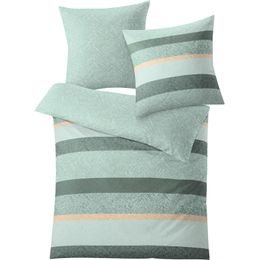 Wendebettwäsche Kleine Wolke "Gwen", grün (salbeigrün), B/L: 155cm x 220cm, 1 Stk., 1 Stk., Mako-Satin, B/L: 80cm x 80cm, 2 Stk., Mako-Satin, Obermaterial: 100% Baumwolle, Bettwäsche, mit Streifen