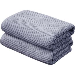 Badetücher Framsohn FROTTIER "Ocean Bio Duschtücher", blau (rauchblau, blau), B:75cm L:150cm, Frottier, Obermaterial: 100% Baumwolle, Handtücher, hergestellt in Österreich, mit Kordel, gedrehter Bauschzwirn