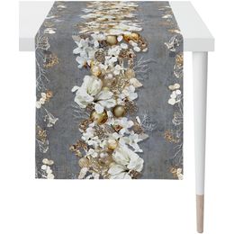 Tischläufer Apelt "3621 Christmas Elegance, Weihnachtsdeko, Weihnachten", bunt (grau, weiß, goldfarben), B:46cm L:140cm, Baumwolle, Tischdecken, Digitaldruck