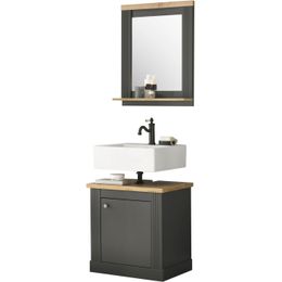 Badmöbel-Set Home Affaire "WESTMINSTER, Bad im Landhausstil, 2-teiliges Badezimmer", grau (grau dunkel), B:60cm H:200cm T:44cm, Kastenmöbel-Sets, Unterschrank und Spiegel, in 2 Farben verfügbar, Breite 60 cm