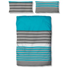 H.I.S. Bettwäsche H.I.S "Majoran", blau (türkis), B/L: 155cm x 220cm, 1 Stk., 1 Stk., Linon, B/L: 40cm x 80cm, 2 Stk., Linon, Obermaterial: 100% Baumwolle, Bettwäsche, gestreifte Bettwäsche in verschiedenen Qualitäten