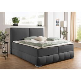 Boxbett OTTO HOME "Wehma", grau (anthrazit), B:210cm L:213cm, Komplettbetten, in H2, H3 & H4 wählbar, inklusive Topper
