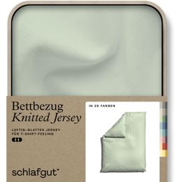 Bettbezug Schlafgut "Knitted Jersey uni, aus Bio-Baumwolle mit Elasthan, Reißverschluss", grün (grün light), B:155cm L:220cm, Jersey, Obermaterial: 95% Baumwolle, 5% Elasthan, Bettbezüge, bügelfrei, Mix & Match Bettwäsche: passender Kissenbezug erhältlich