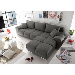 Ecksofa ED EXCITING DESIGN "Anton L-Form", grau (stone), B:289cm H:85cm T:189cm, 95% Polyester, 5% Nylon, Sofas, Schlafsofa Ecksofa, mit Bettfunktion, Bettkasten & 2 Zierkissen