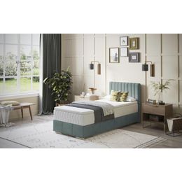 Boxbett Inosign "Thor mit Bettkasten, inkl. Matratze, Topseller", blau (velvet 87 petrol), B:96cm L:208cm, Komplettbetten, Boxspringbett, Topper und Zierkissen, in verschiedenen Härtegraden verfügbar