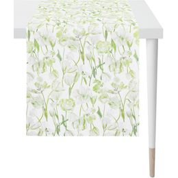 Tischläufer Apelt "6449 SPRINGTIME, Frühjahrsdeko, Frühling", grün (weiß, grün), B:48cm L:140cm, Baumwolle, Polyester, Tischdecken, Digitaldruck