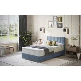 Boxbett Inosign "Thor mit Bettkasten, inkl. Matratze, Topseller", blau (velvet 11 ocean), B:126cm L:208cm, Komplettbetten, Boxspringbett, Topper und Zierkissen, in verschiedenen Härtegraden verfügbar