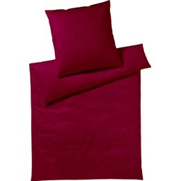 Bettwäsche Yes For Bed "Pure & Simple Uni in Gr. 135x200, 155x220 oder 200x200 cm", rot (kirsche), B/L: 200cm x 200cm, 1 Stk., 2 Stk., Mako-Satin, B/L: 80cm x 80cm & 80cm x 80cm, 3 Stk., Mako-Satin, Obermaterial: 100% Baumwolle, Bettwäsche, Bettwäsche aus Baumwolle, zeitlose Bettwäsche mit seidigem Glanz
