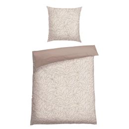 Wendebettwäsche Schiesser "Leaves aus weicher Baumwolle mit schlichtem Botanikprint", grau (taupe), B/L: 135cm x 200cm, 1 Stk., 1 Stk., Renforcé, B/L: 80cm x 80cm, 2 Stk., Renforcé, Obermaterial: 100% Baumwolle, Bettwäsche, Made in Green