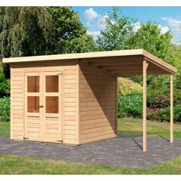 Gartenhaus Karibu "Baggersee 3", beige (naturbelassen), ohne Fußboden, ohne Dacheindeckung, Holzwerkstoff, Gartenhäuser